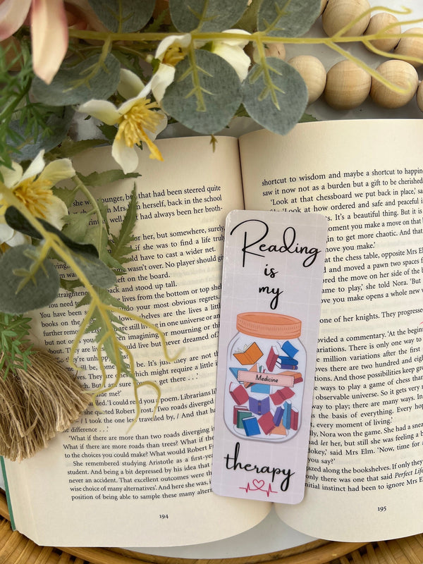 Reading is my Therapy Bookmark – Hooked on a Book